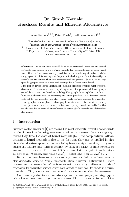 (PDF) On Graph Kernels: Hardness Results and Efficient Alternatives