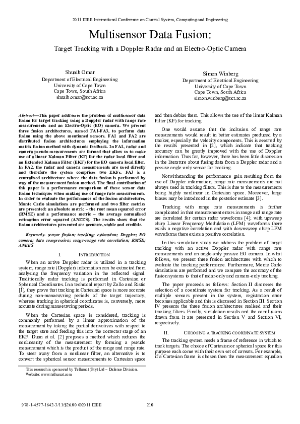 (PDF) Multisensor data fusion: Target tracking with a doppler radar and an Electro-Optic camera