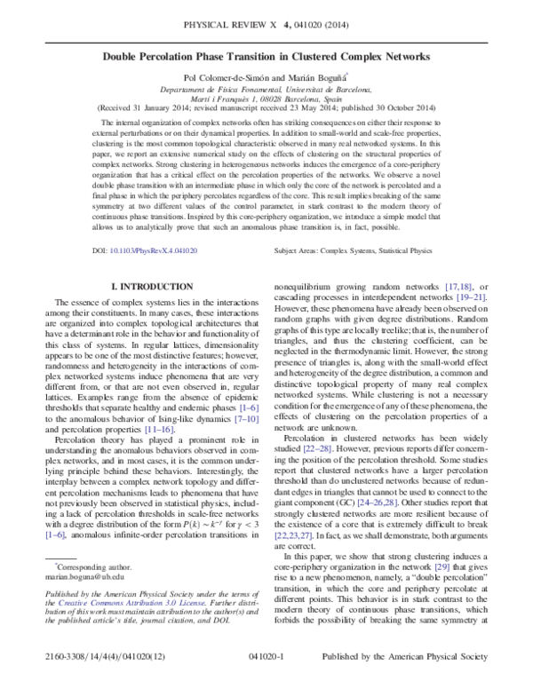 (PDF) Double percolation phase transition in clustered complex networks