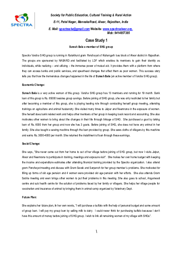 (DOC) Women Empowerment through SHGs-Spectra organisation , Alwar ...