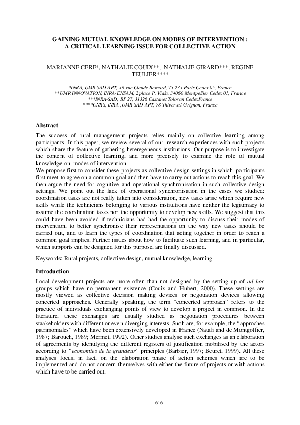 (PDF) GAINING MUTUAL KNOWLEDGE ON MODES OF INTERVENTION : A CRITICAL ...