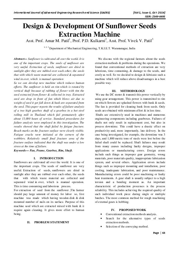 (PDF) Design & Development Of Sunflower Seeds Extraction Machine