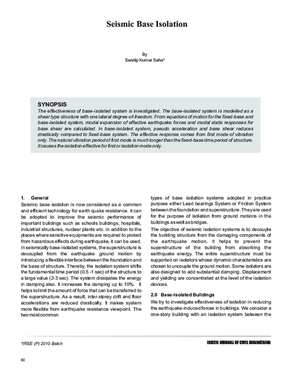 (PDF) Seismic Base Isolation