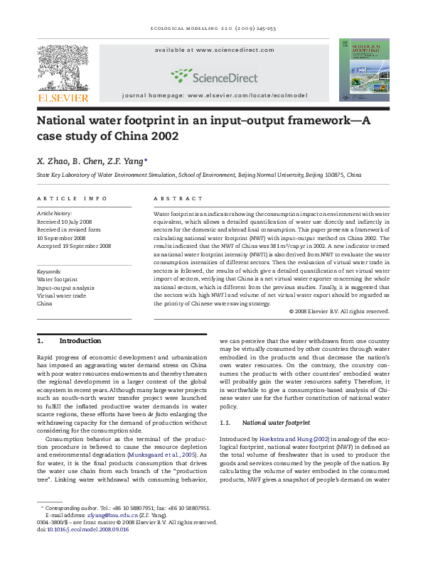 Pdf National Water Footprint In An Inputoutput Framework—a Case