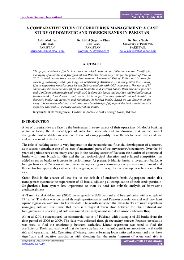 (PDF) A COMPARATIVE STUDY OF CREDIT RISK MANAGEMENT: A CASE STUDY OF ...