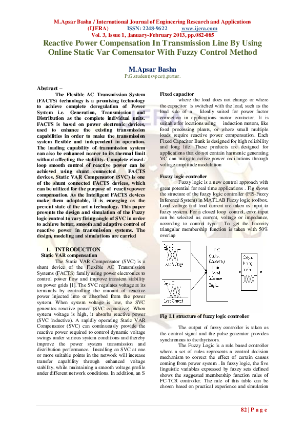 (PDF) Reactive Power Compensation In Transmission Line By Using Online ...
