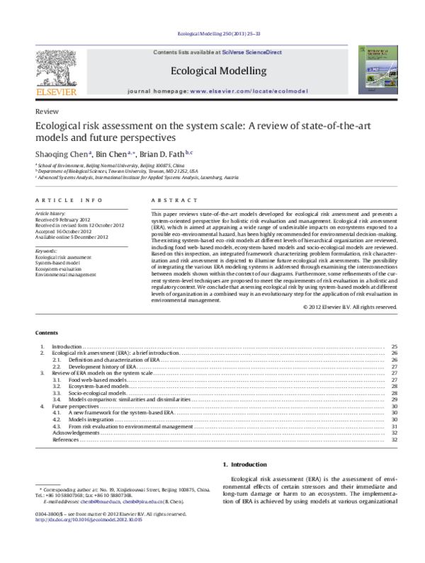 (PDF) Ecological risk assessment on the system scale: A review of state ...