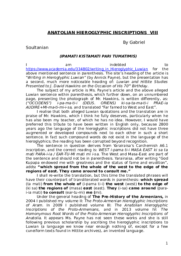(DOC) Anatolian Hieroglyphic Inscriptions VIII