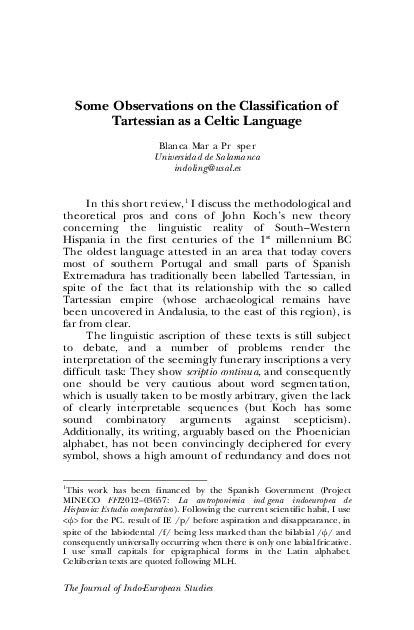 (PDF) Some observations on the classification of Tartessian as a Celtic ...