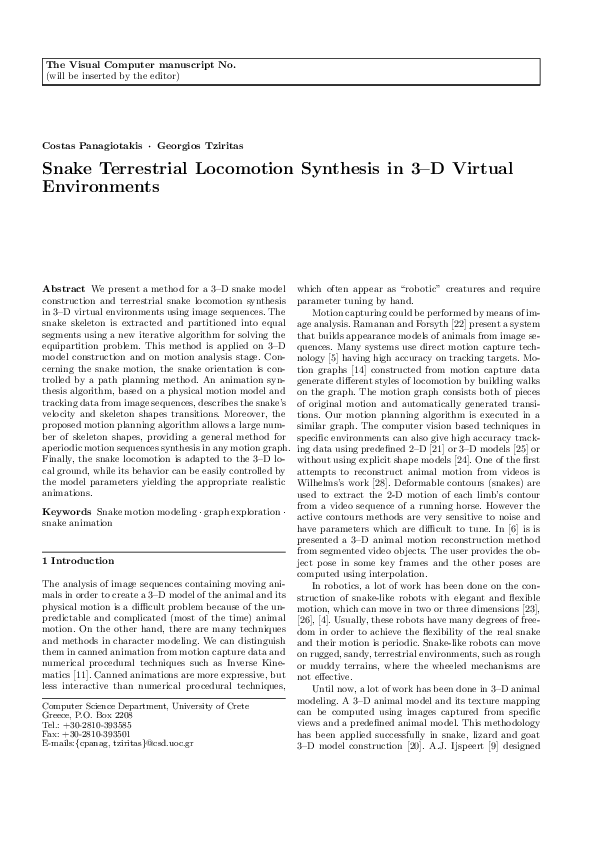 (PDF) Snake terrestrial locomotion synthesis in 3D virtual environments