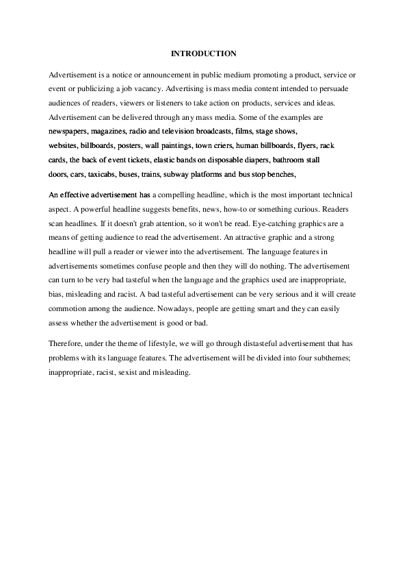 (DOC) DISTASTEFUL ADVERTISEMENTS BASED ON THE LANGUAGE FEATURES