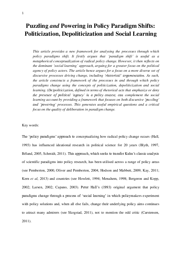 (DOC) Puzzling and powering in policy paradigm shifts: politicization ...