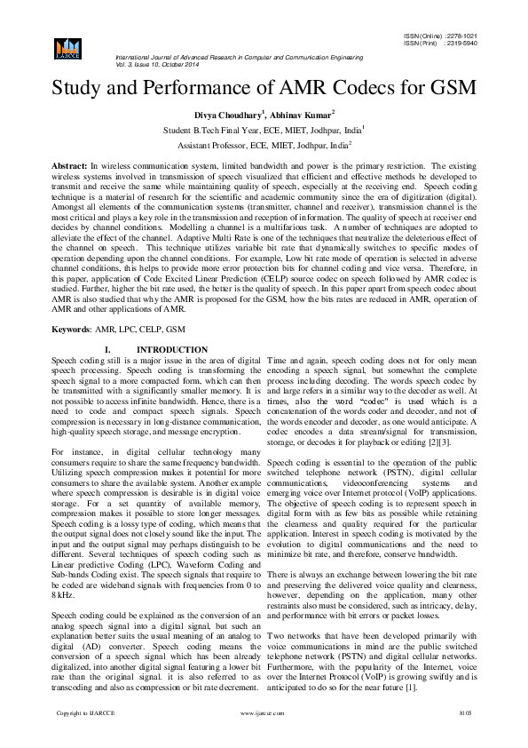 (PDF) Study and Performance of AMR codecs for GSM
