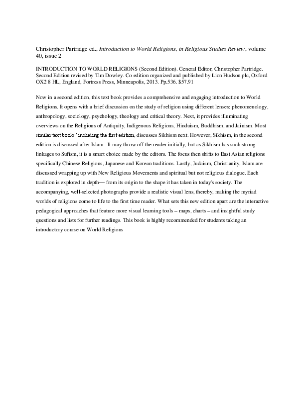 (DOC) Christopher Partridge ed., Introduction to World Religions