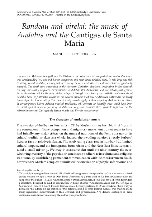 (PDF) Rondeau and virelai: the music of Andalus and the Cantigas de ...