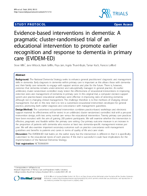 (PDF) Evidence-based interventions in dementia: A pragmatic cluster ...