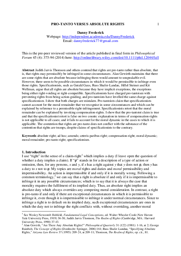 (PDF) Pro-Tanto versus Absolute Rights