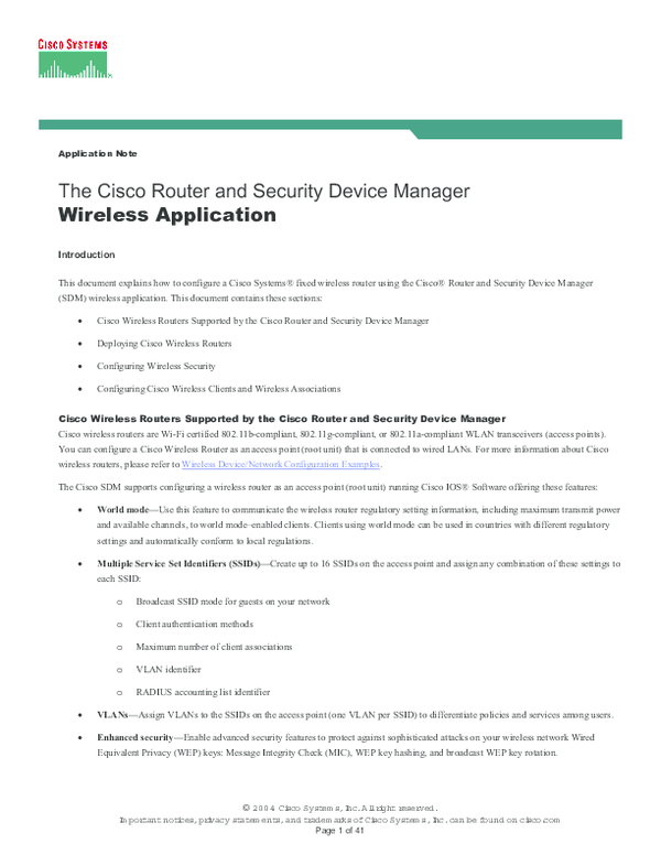 Pdf The Cisco Router And Security Device Manager Wireless Application