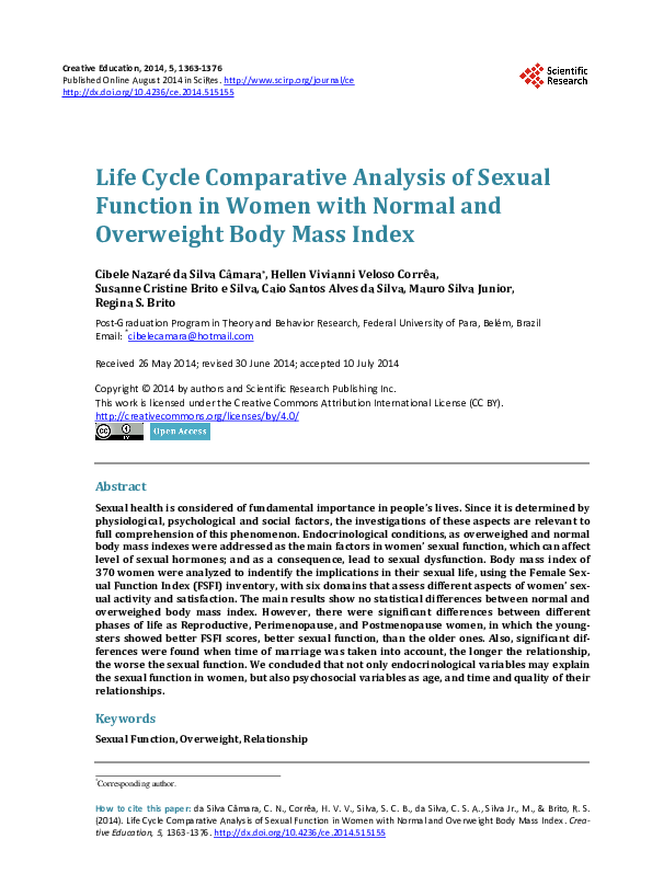(PDF) Life Cycle Comparative Analysis of Sexual Function in Women with ...