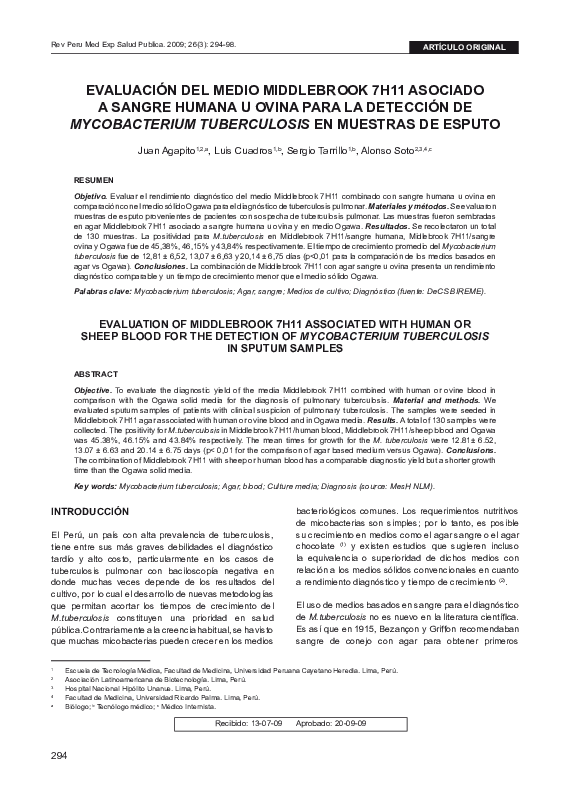 (PDF) EVALUACIÓN DEL MEDIO MIDDLEBROOK 7H11 ASOCIADO A SANGRE HUMANA U OVINA PARA LA DETECCIÓN ...
