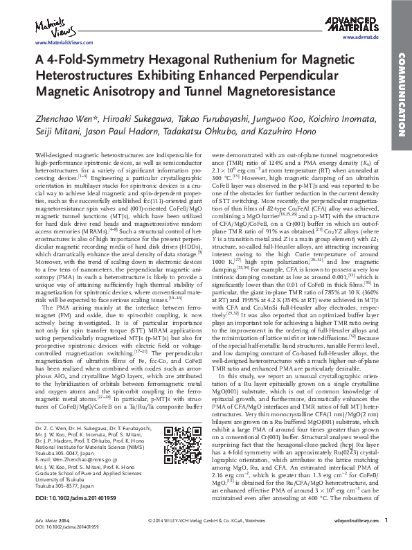 (PDF) A 4-Fold-Symmetry Hexagonal Ruthenium for Magnetic ...