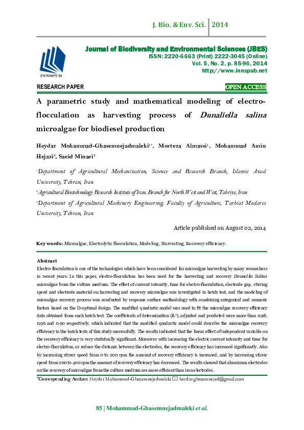 (PDF) A parametric study and mathematical modeling of electro-flocculation as harvesting process ...