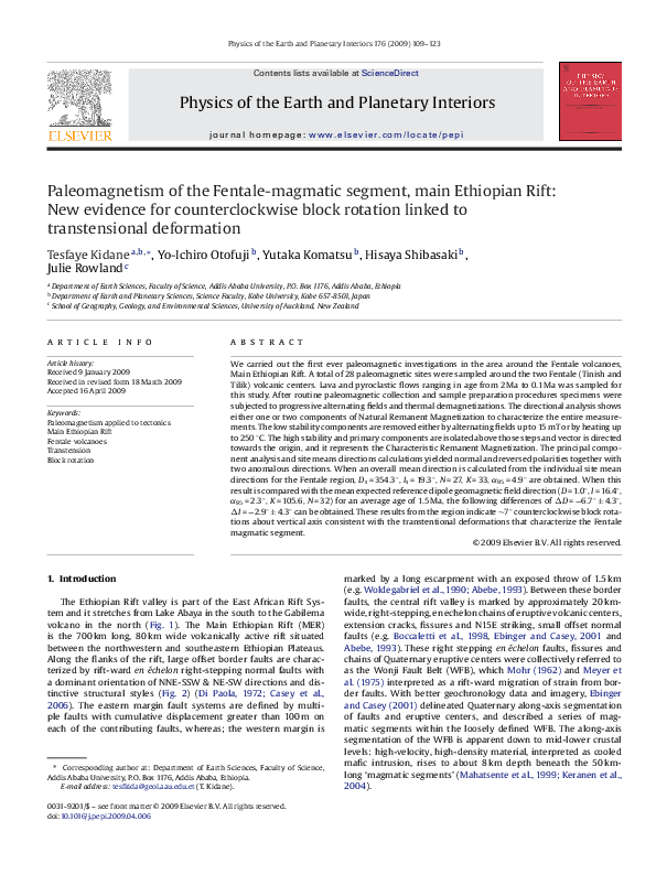 (PDF) Paleomagnetism of the Fentale-magmatic segment, main Ethiopian ...
