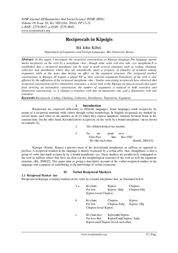 (PDF) Reciprocals in Kipsigis