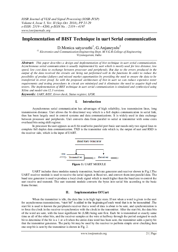 Pdf Bist Implementation In Uart Communication