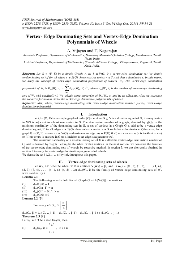 Pdf Vertex Edge Dominating Sets And Vertex Edge Domination Polynomials Of Wheels