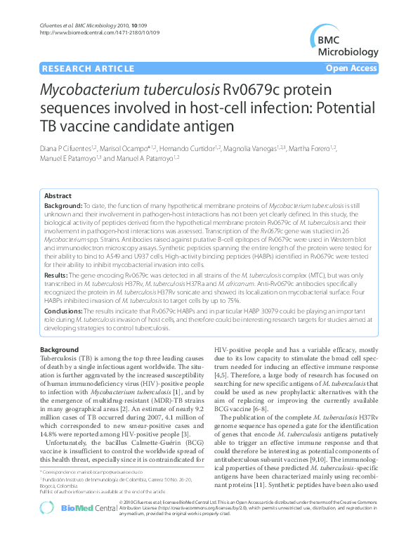 (PDF) The Mycobacterium tuberculosis membrane protein Rv0180c ...