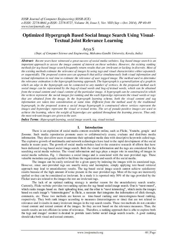 (PDF) Optimized Hypergraph Based Social Image Search Using Visual-Textual Joint Relevance Learning