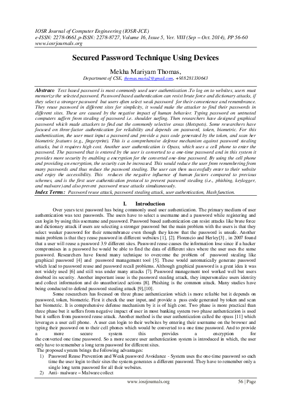 (PDF) Secured Password Technique Using Devices