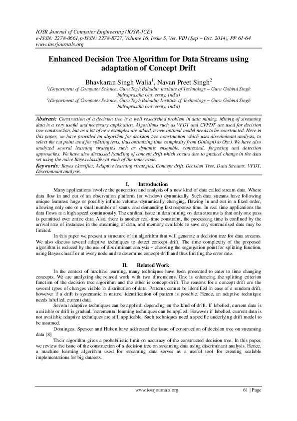 Pdf Enhanced Decision Tree Algorithm For Data Streams Using Adaptation Of Concept Drift 3386