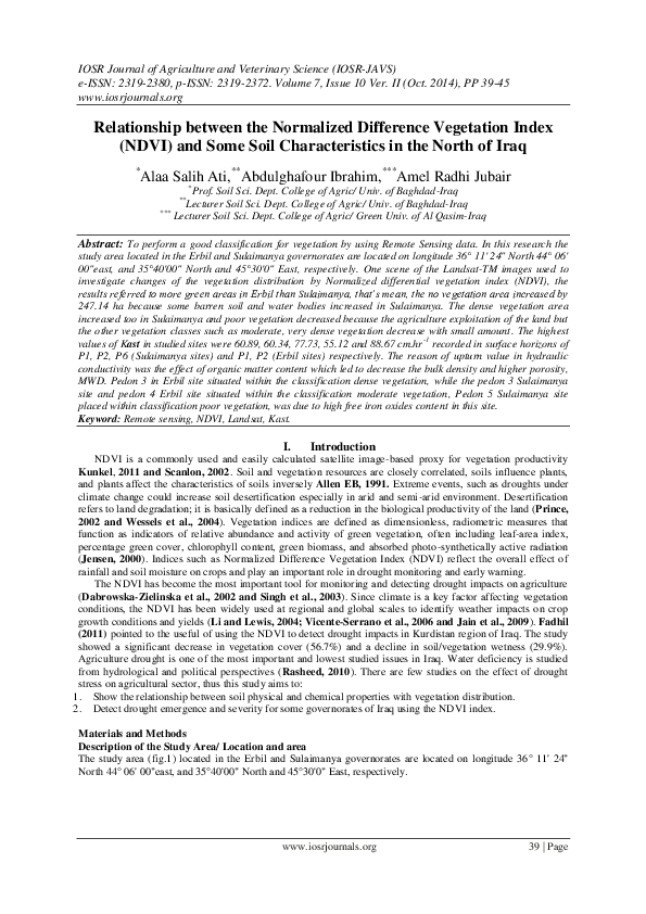 (PDF) Relationship between the Normalized Difference Vegetation Index ...