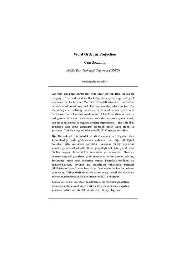 (PDF) Word Order as Projection