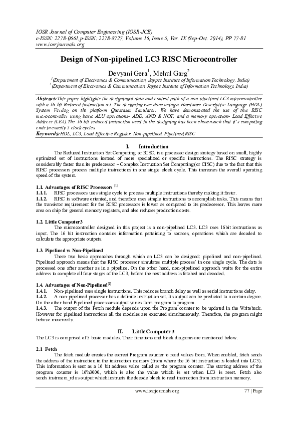 (PDF) Design of Non-pipelined LC3 RISC Microcontroller