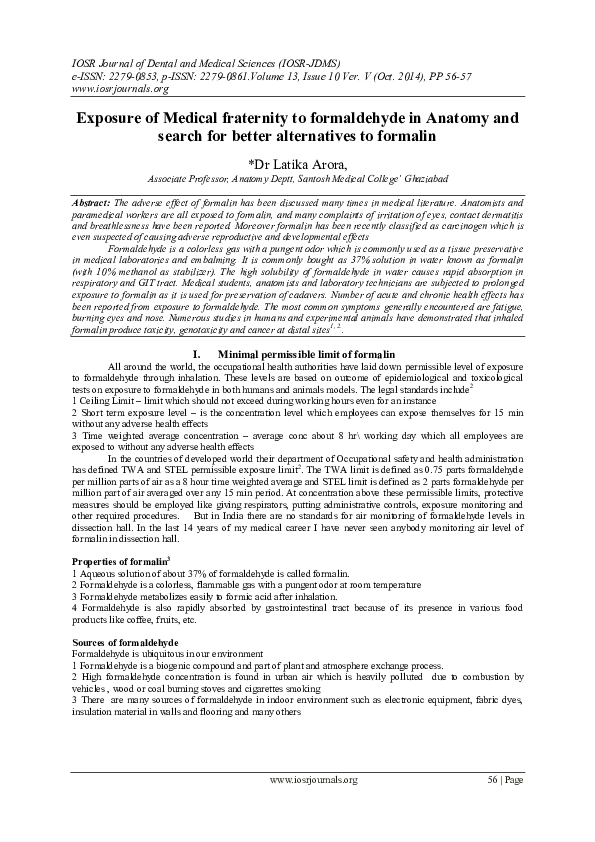 (PDF) Exposure of Medical fraternity to formaldehyde in Anatomy and ...