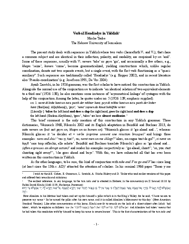 (PDF) Verbal Hendiadys in Yiddish