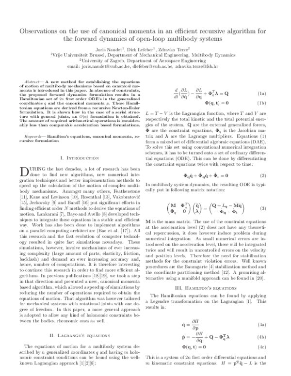 (PDF) Observations on the use of canonical momenta in an efficient recursivealgorithm for the ...