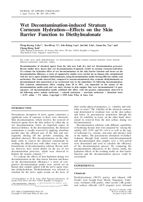 (PDF) Wet Decontamination-induced Stratum Corneum Hydration—Effects on ...
