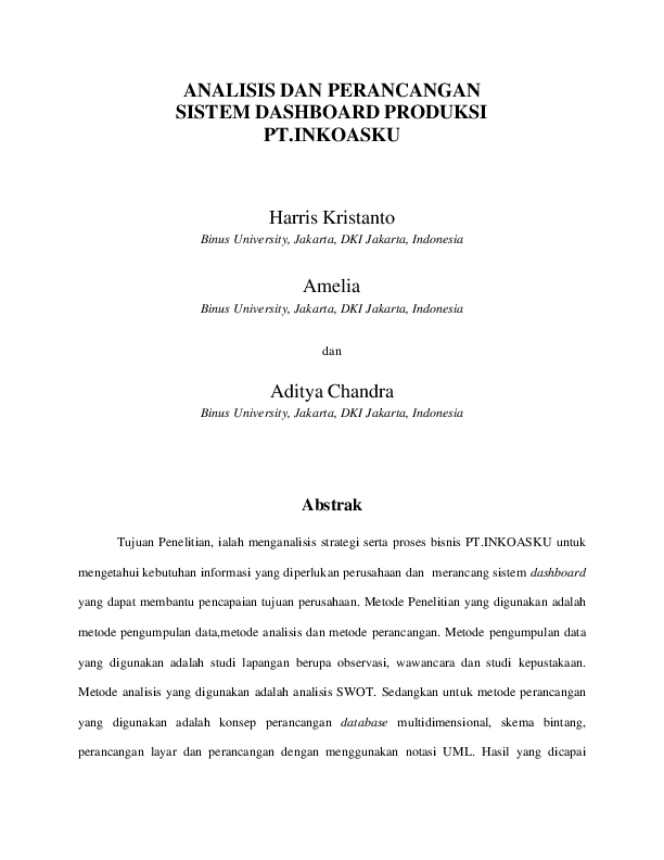 ANALISIS DAN PERANCANGAN SISTEM DASHBOARD PRODUKSI PT.INKOASKU