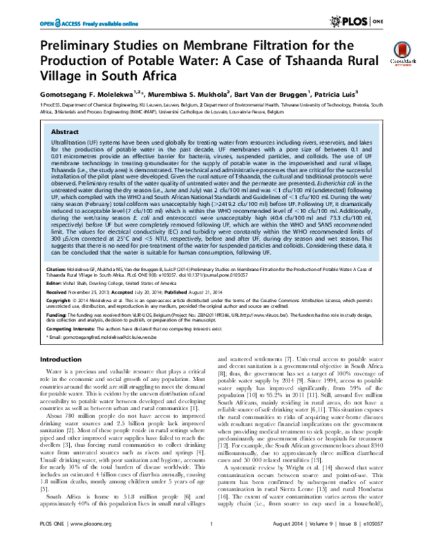 (PDF) Preliminary Studies on Membrane Filtration for the Production of ...