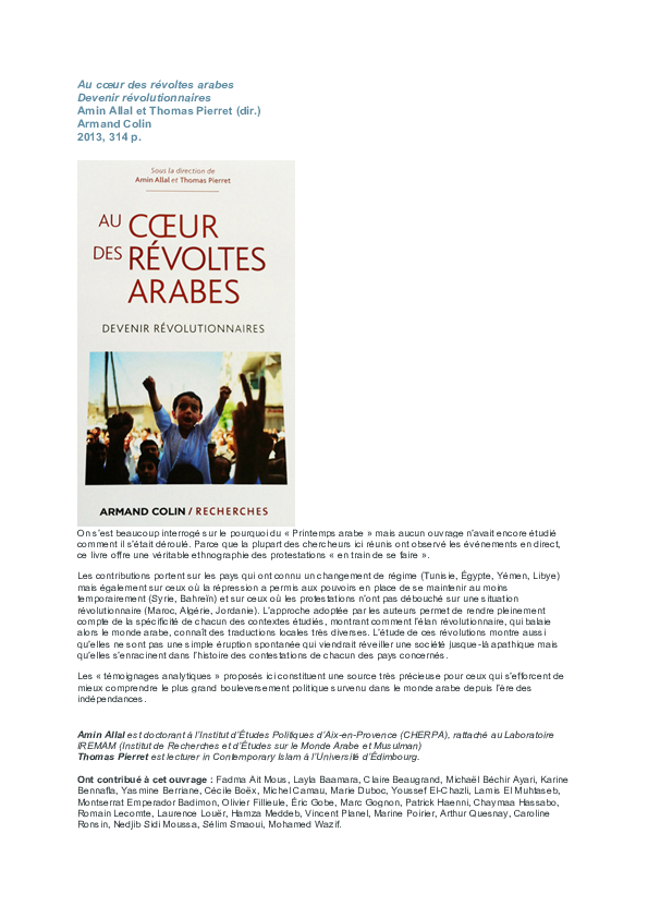 (PDF) Au coeur des révoltes arabes. Devenir révolutionnaires (Ed. With ...