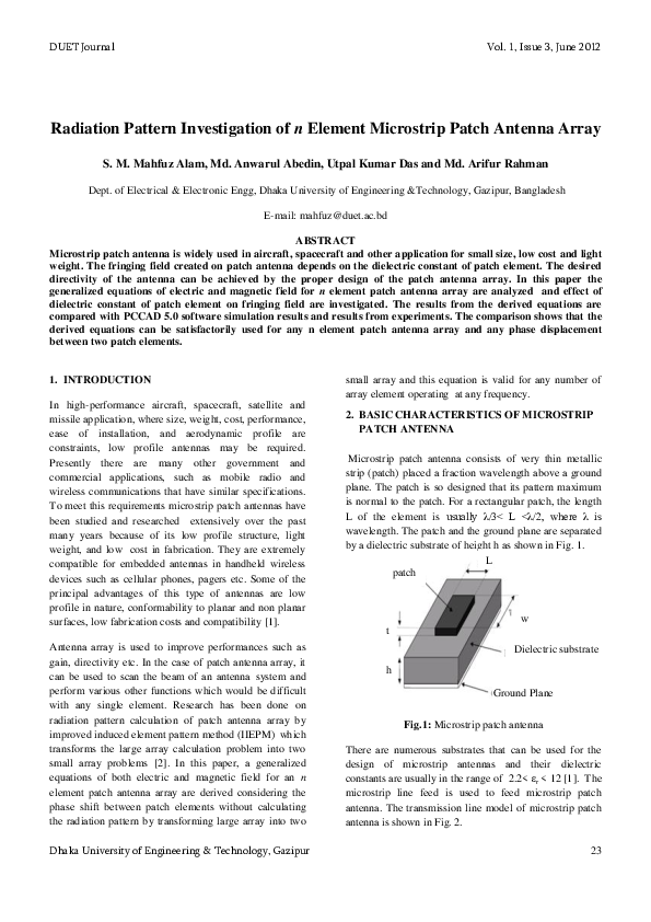 Pdf Radiation Pattern Investigation Of N Element Microstrip Patch