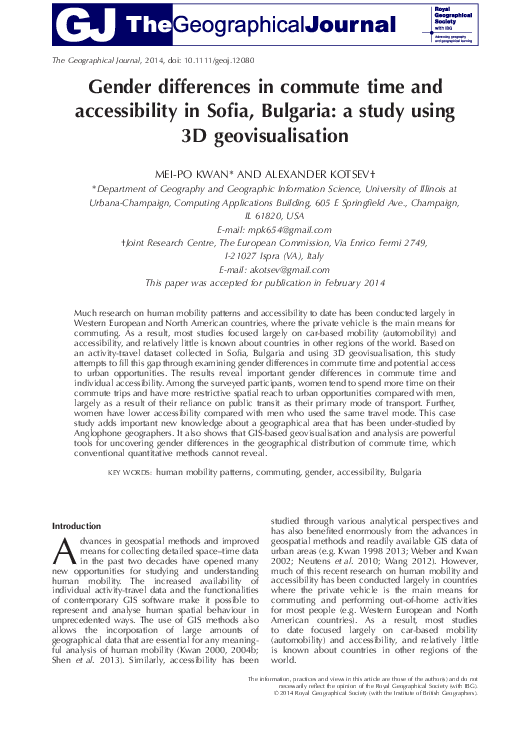 Gender differences in commute time and accessibility in Sofia, Bulgaria ...