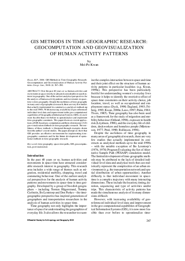 GIS methods in time-geographic research: Geocomputation and geovisualization of human activity ...