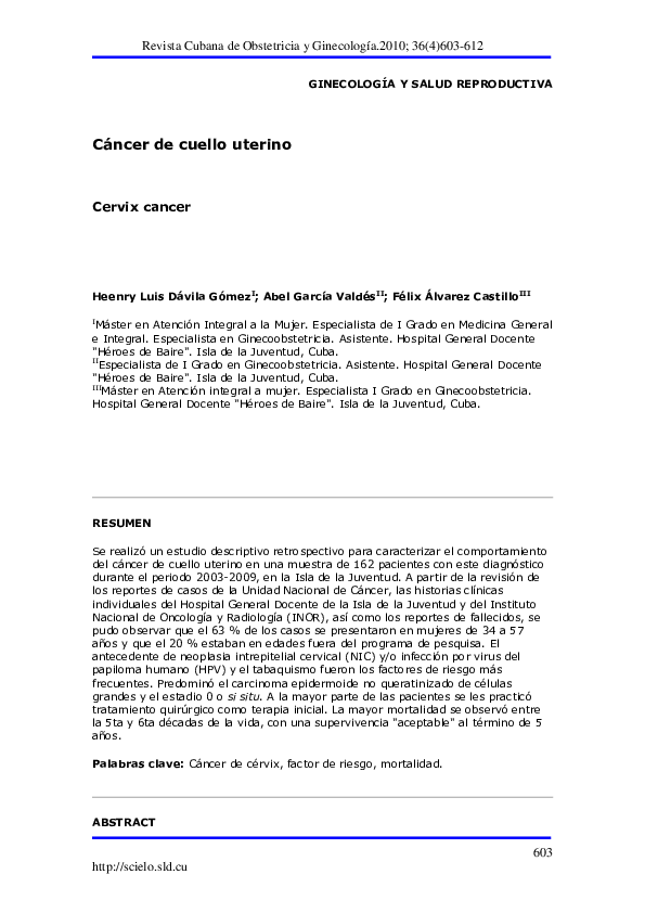 (PDF) Cáncer de cuello uterino Cervix cancer