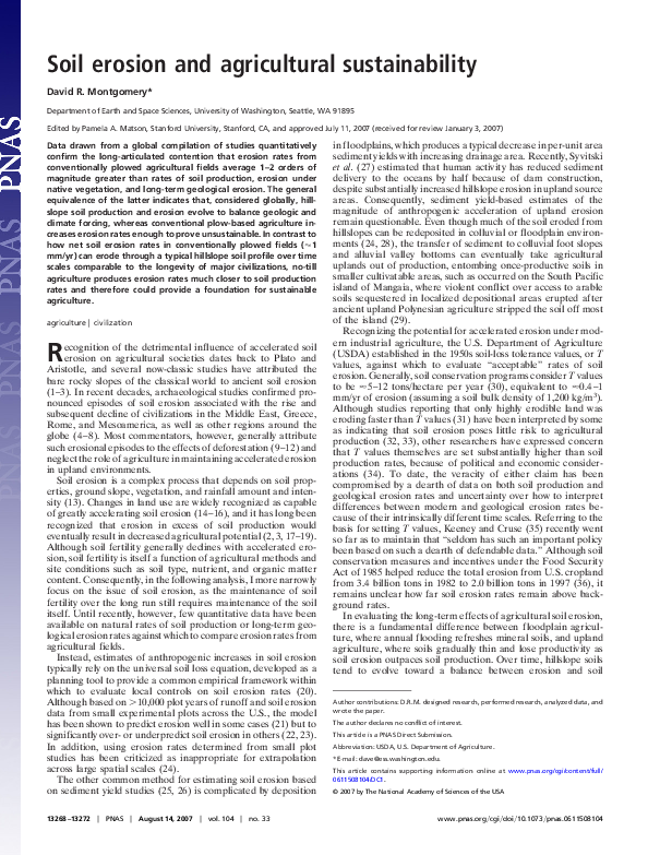 (PDF) Soil erosion and agricultural sustainability