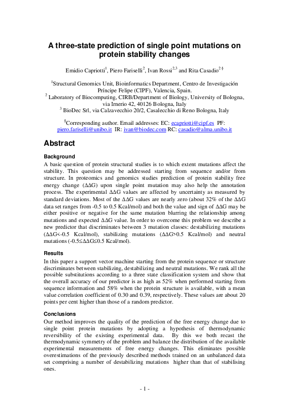 (PDF) A three-state prediction of single point mutations on protein stability changes